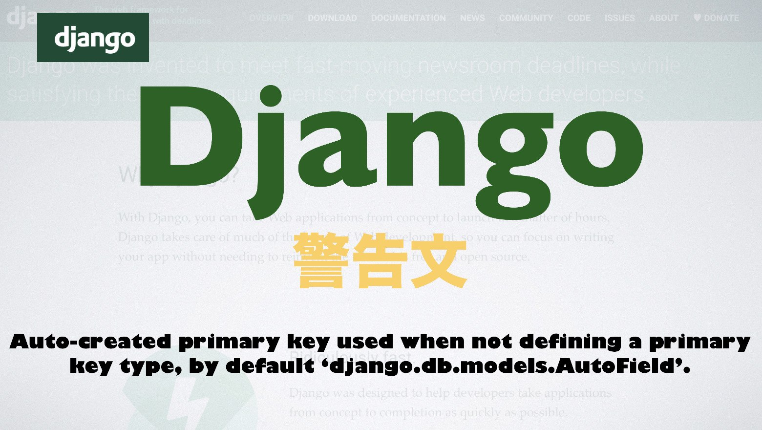 【django】警告文で「Auto-created primary key used when not defining a primary ...